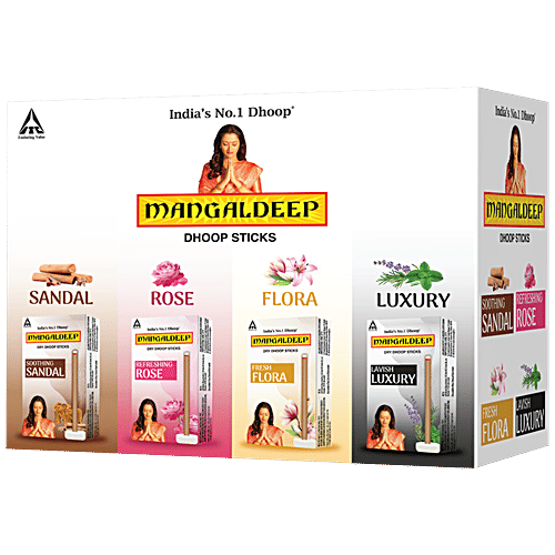 Buy Mangaldeep Dry Dhoop Sticks Combo Pack - Sandal, Rose, Luxury ...