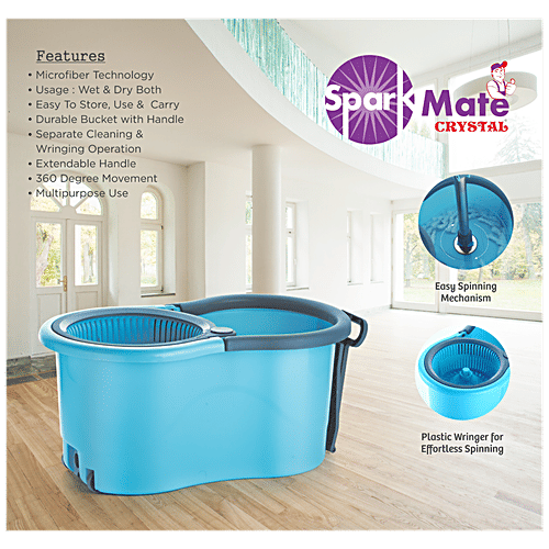 Buy Sparkmate By Crystal Spin Mop & Bucket With Wheels - Plastic ...