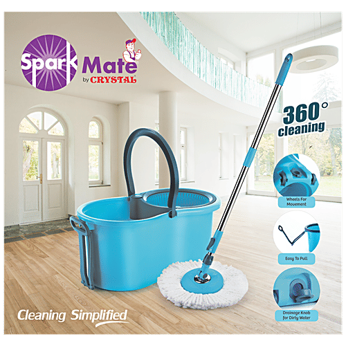 Buy Sparkmate By Crystal Spin Mop & Bucket With Wheels - Plastic ...
