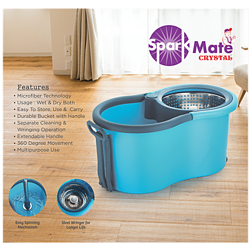 Buy Sparkmate By Crystal Spin Mop and Bucket with Wheels - Steel ...