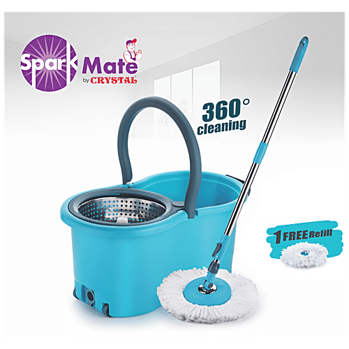 Buy Sparkmate By Crystal Spin Mop & Bucket With Wheels - Steel Wringer ...