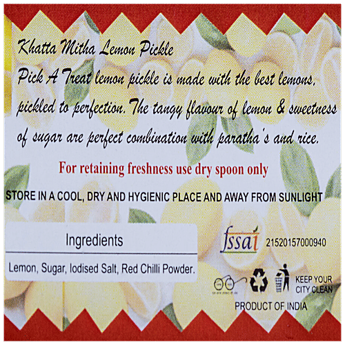 Buy PICK A TREAT Khatta Meetha Lemon Pickle - Traditional Method Online ...