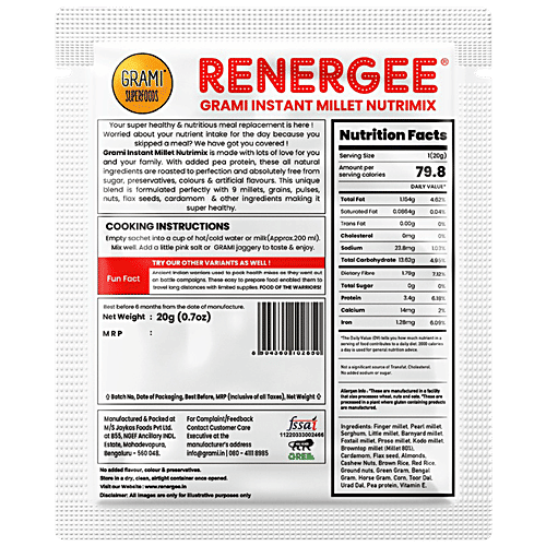 Buy GRAMI SUPERFOODS Renergee Shakti Sugar Free Instant Millet Nutrimix ...