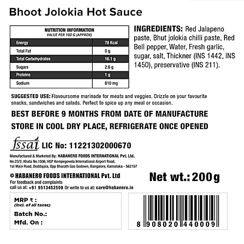 Buy Habanero Bhoot Jolokia Hot Sauce - Ghost Chilli, Vegan & Gluten ...