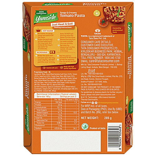 Buy Tata Sampann Yumside tomato-pasta-tangy-creamy-ready-to-eat-meal ...