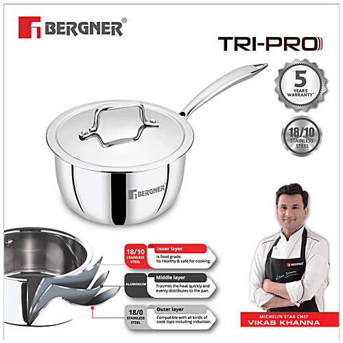 Buy Bergner Tri-Pro Triply Stainless Steel Sauce/ Milk Pan With Lid ...