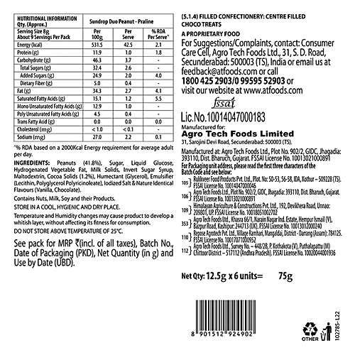 Buy Sundrop Duo Peanuts - Crunchy & Chocolatey, 6 Pralines Online at ...