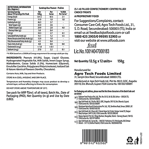 Buy Sundrop Duo Peanuts - Crunchy & Chocolatey, 12 Pralines Online at ...