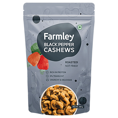 Buy Farmley Black Pepper Roasted Cashews Kaju Snacks - Rich In Protein ...