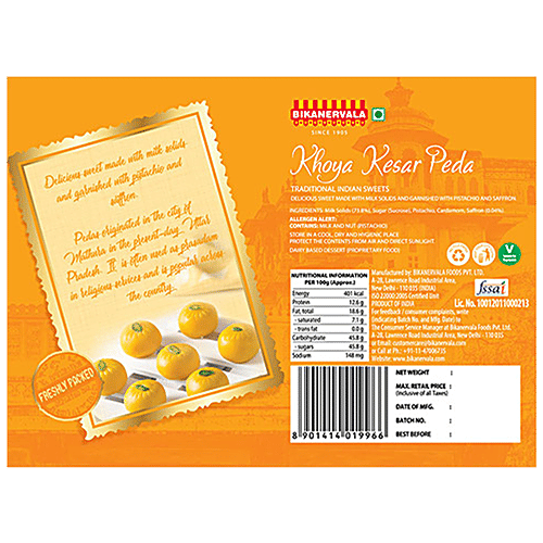 Buy Bikanervala Khoya Kesar Peda - Traditional Indian Sweets, Freshly ...