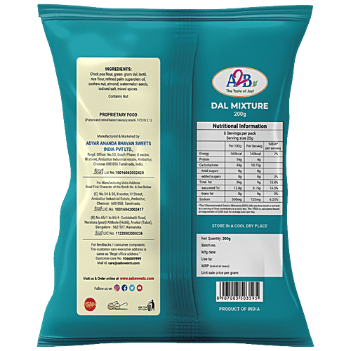Buy A2B Dhal Mixture - Cereal & Pulses Based Savoury Snack Online at ...