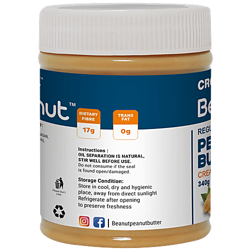 Buy Beanut Regular Peanut Butter - Creamy, Rich In Protein & Fibre, No ...