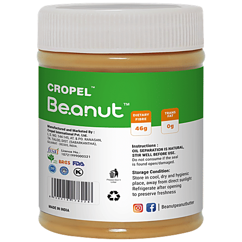 Buy Beanut 100% Natural Peanut Butter - Creamy, Rich In Protein & Fibre ...