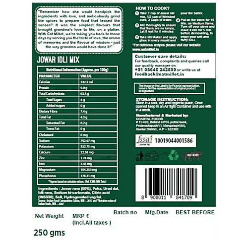 Buy EAT MILLET Jowar Idli Instant Mix - Low In GI, Nutri Rich, High In ...
