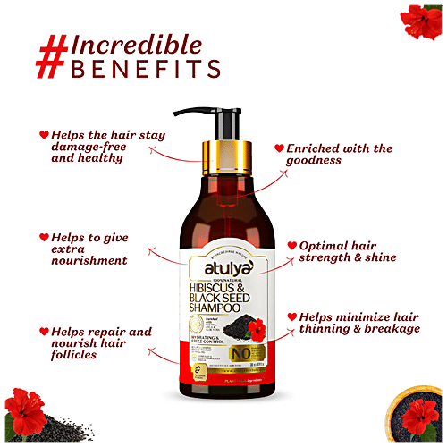 Buy ATULYA Hibiscus & Black Seed Shampoo - With Reetha, Amla, Hydrating ...