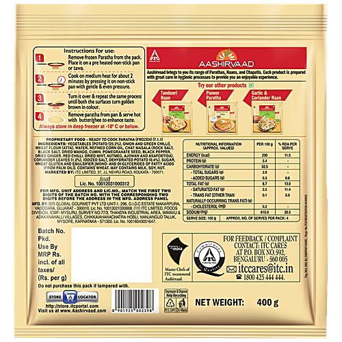 Buy Aashirvaad Aloo Paratha - Ready To Cook, No Added Preservatives ...