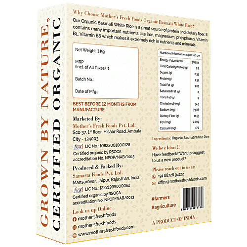 Buy Mothers Fresh Foods Organic basmati White rice - Online at Best ...