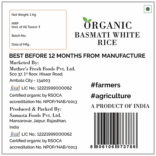 Buy Mothers Fresh Foods Organic basmati White rice - Online at Best ...