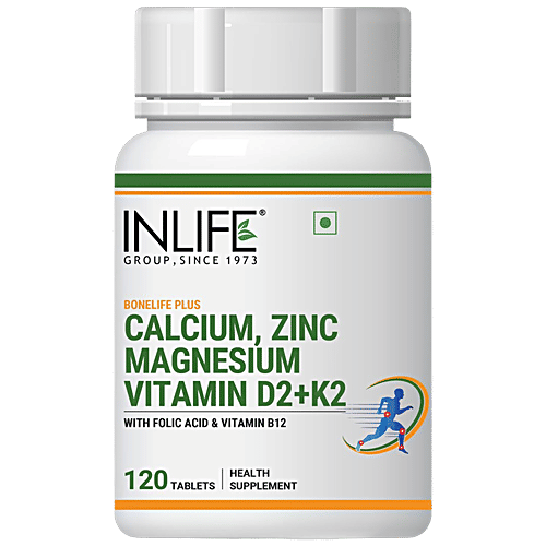 Buy INLIFE Calcium, Magnesium, Zinc, Vitamin D2 + K2 Tablets - Folic ...