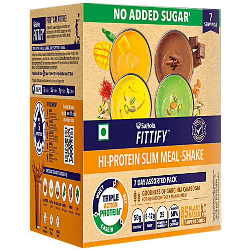 Buy Saffola FITTIFY Hi-Protein Slim Meal-Shake - No Added Sugar, 7 Days ...