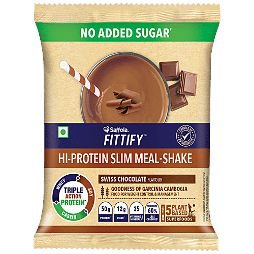 Buy Saffola FITTIFY Hi-Protein Slim Meal Shake - No Added Sugar, Swiss ...