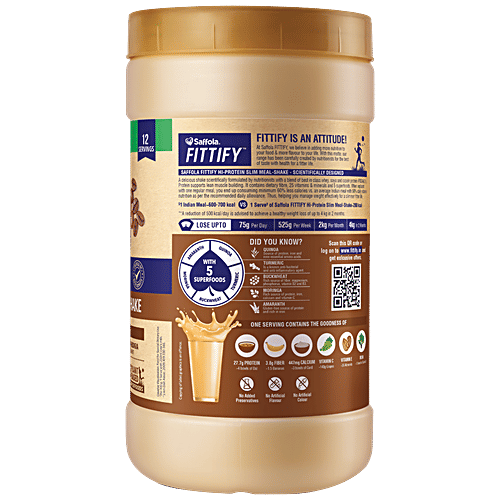 Buy Saffola FITTIFY Cappuccino Coffee Hi-Protein Slim Meal-Shake - No ...