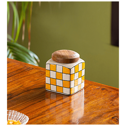 Buy ExclusiveLane Shatranj Checkered Ceramic Storage Jar & Container ...