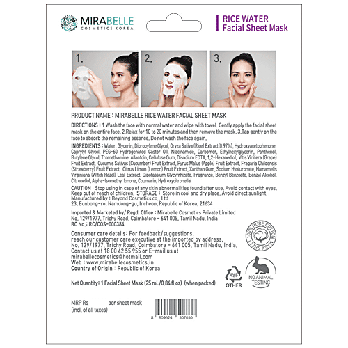 Buy Mirabelle Cosmetics Korea Rice Water Facial Sheet Mask - Anti ...