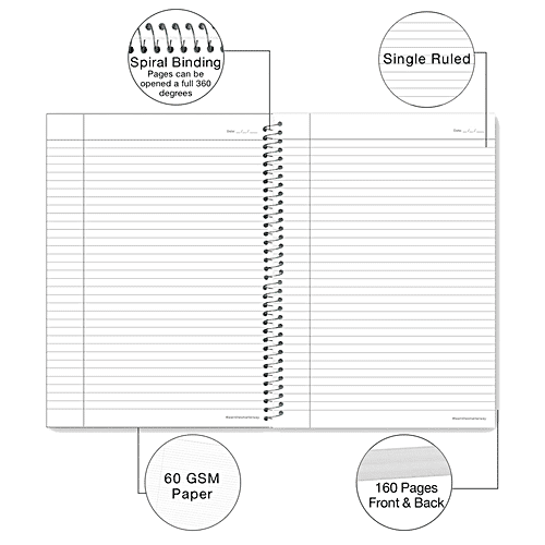 Buy Luxor 5 Subject Spiral Premium Exercise Notebook - Single Ruled ...