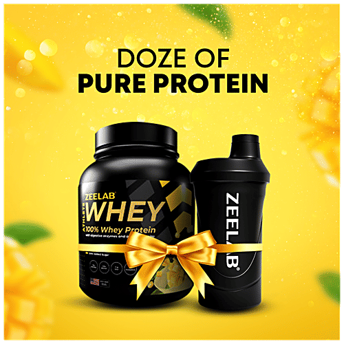ZEELAB Athlete 100% Whey Protein Powder - Mango Lassi, Zero Added Sugar ...
