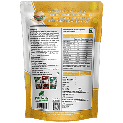 Buy PFC Foods Plant-Based Chicken N Cheese Burger Patty - Vegetarian ...
