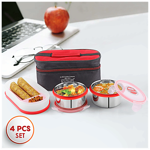 Buy Dream Home Stainless Steel Lunch Box - With Spoon, Red, Designer ...