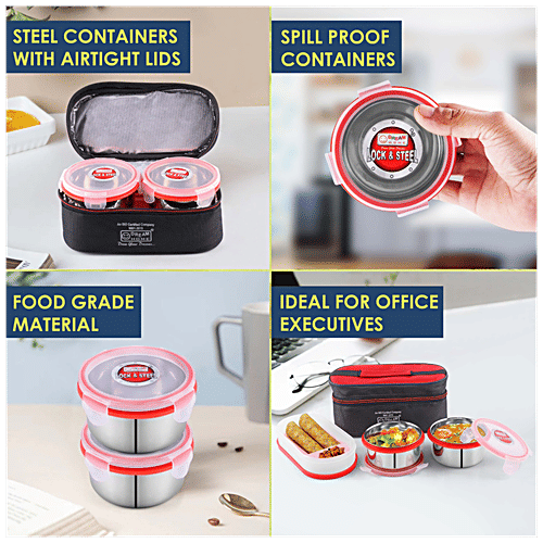 Buy Dream Home Stainless Steel Lunch Box - With Spoon, Red, Designer ...