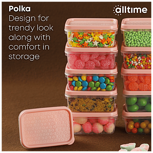 Buy All Time Plastic Polka Containers With Lid - Pink, Multipurpose ...