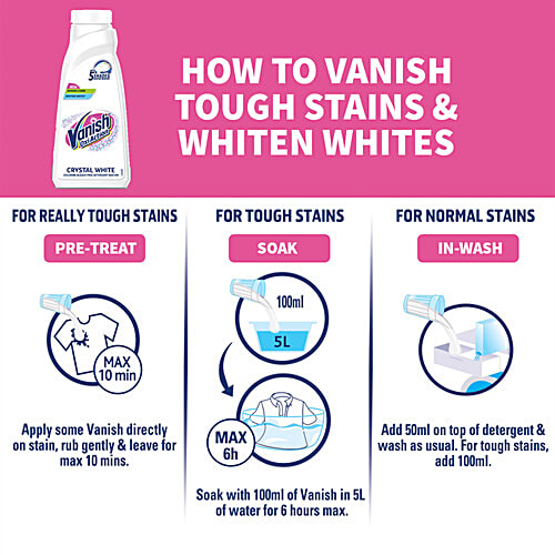 Buy Vanish Oxi Action White Chlorine Bleach Free Detergent - Liquid ...