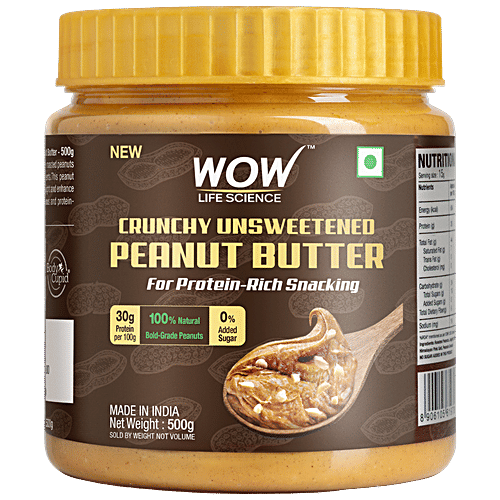 Buy WOW Life Science Crunchy Unsweetened Peanut Butter - Natural, Rich ...