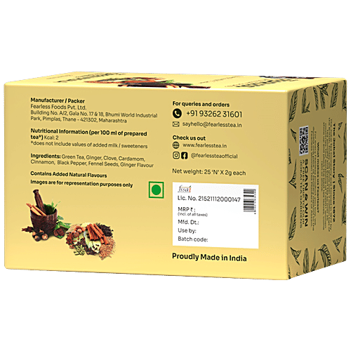 Buy FEARLESS TEA Vedic Green Masala Tea - Whole Leaf, Strong Flavour ...