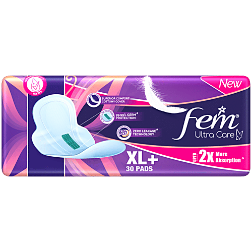 Buy Fem Ultra Care Sanitary Pads - XL+, With Wings, Cottony Cover, 2X ...