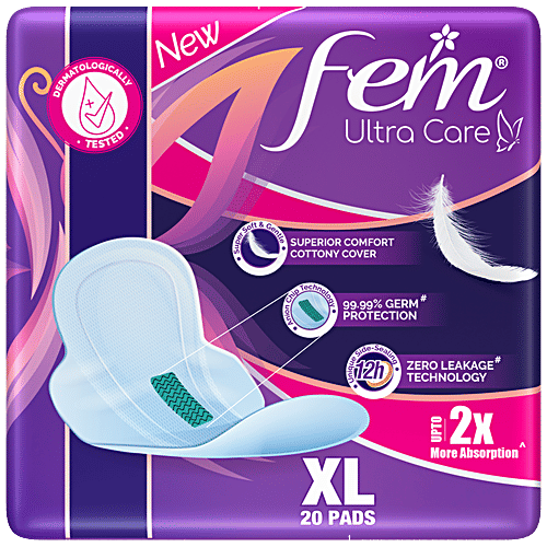 Buy Fem Ultra Care Sanitary Pads - XL, With Wings, Cottony Cover, 2X ...