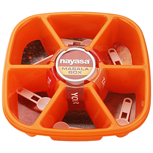 Nayasa Square Masala Spice Box Plain 7 Section Containers - With 7 ...