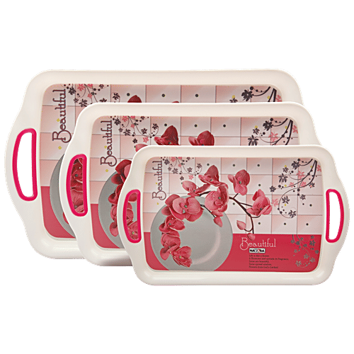 Buy Nayasa Plastic Rectangular Tray Set - Small, Medium, Big, Red ...