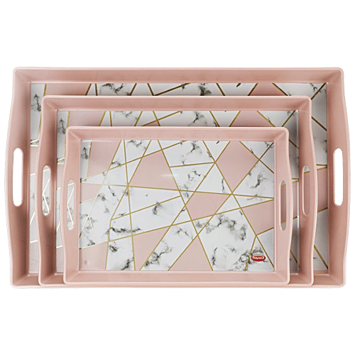 Buy Nayasa Boxy Plastic Rectangular Tray Set - Small, Medium, Big, Multicolour Strips Online at ...