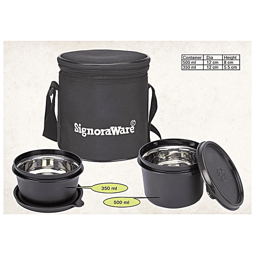Buy Signoraware Monarch Executive Small Lunch Box - With Bag, Black ...