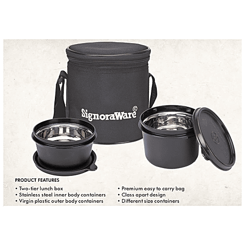 Buy Signoraware Monarch Executive Small Lunch Box - With Bag, Black ...