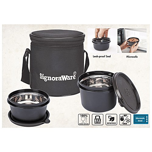 Buy Signoraware Monarch Executive Small Lunch Box - With Bag, Black ...