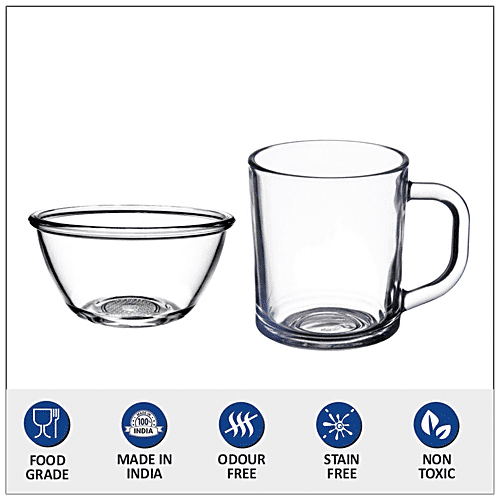 Buy Yera Glass Bowl & Cup Set - Plain, Lightweight Online at Best Price ...