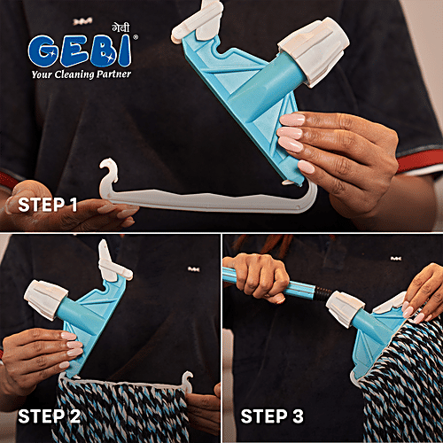 Buy Gebi Plastic Clip Mop - 120 Cm Metal Handle, Assorted Colour, High ...