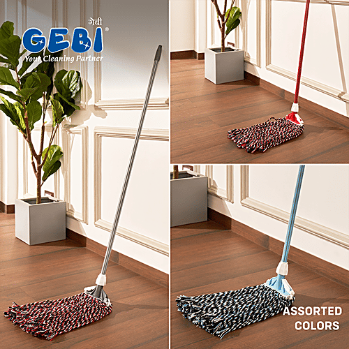 Buy Gebi Plastic Clip Mop - 120 Cm Metal Handle, Assorted Colour, High ...