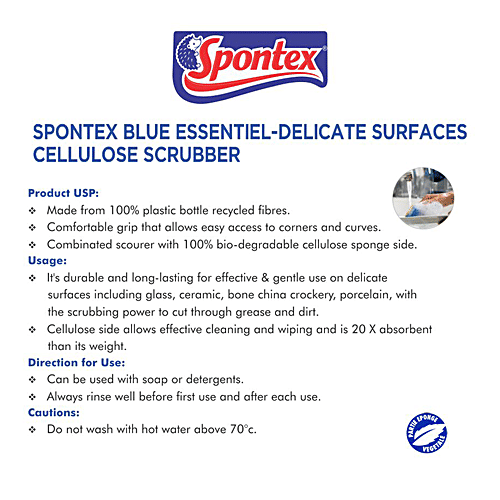 Buy Spontex Bleu Essential Non-Scratch Sponge - Cellulose Scrubber, For ...