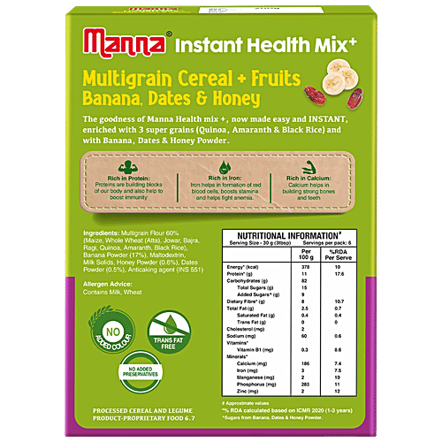 Buy Manna Instant Health Mix+ - Multigrain Cereal & Fruits, Ready To ...